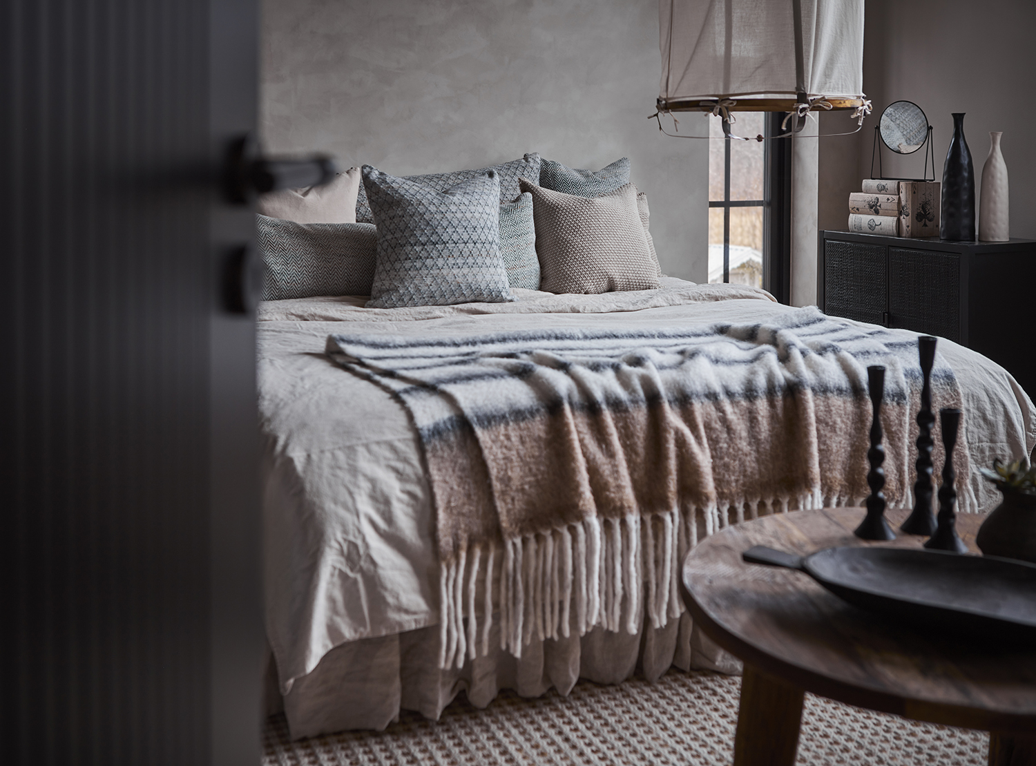 FRASSE Filt, Beige/svart/vit | Affari of Sweden
